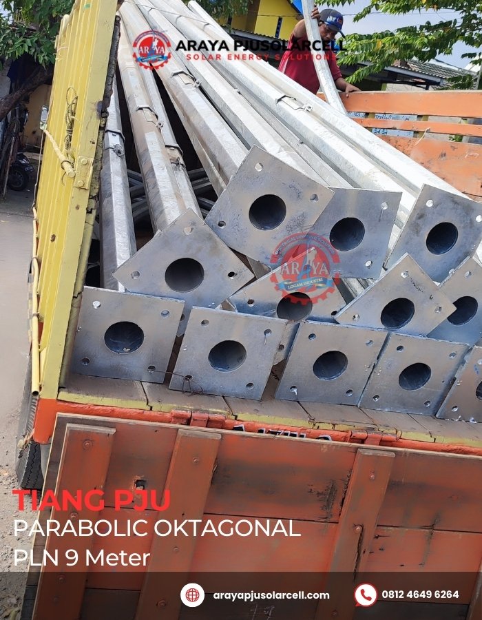 Tiang PJU Parabolic 9 Meter / Tiang Parabola 9M - Araya PJU Solarcell